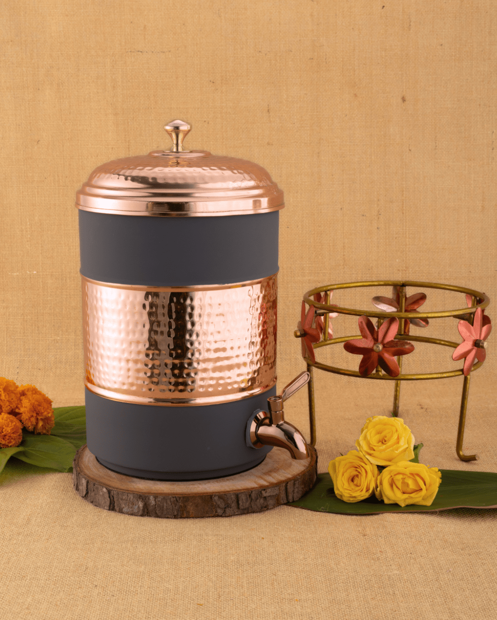 Copper Heritage Matka Grey Color Coated with Stand (7Ltr & 11Ltr)– monorex